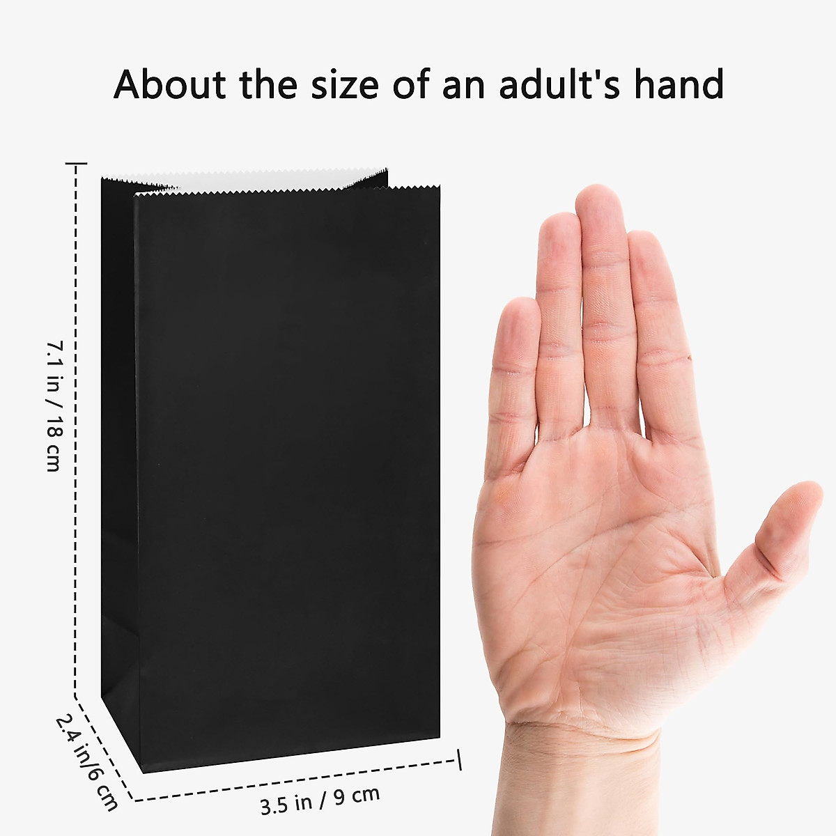 KEYYOOMY Small Bright Color Paper Bags Black Party Goody Bags Party Favor Bags Paper Lunch Bags (Black, 50 CT, 3.5 X 2.4 X 7.1 In)