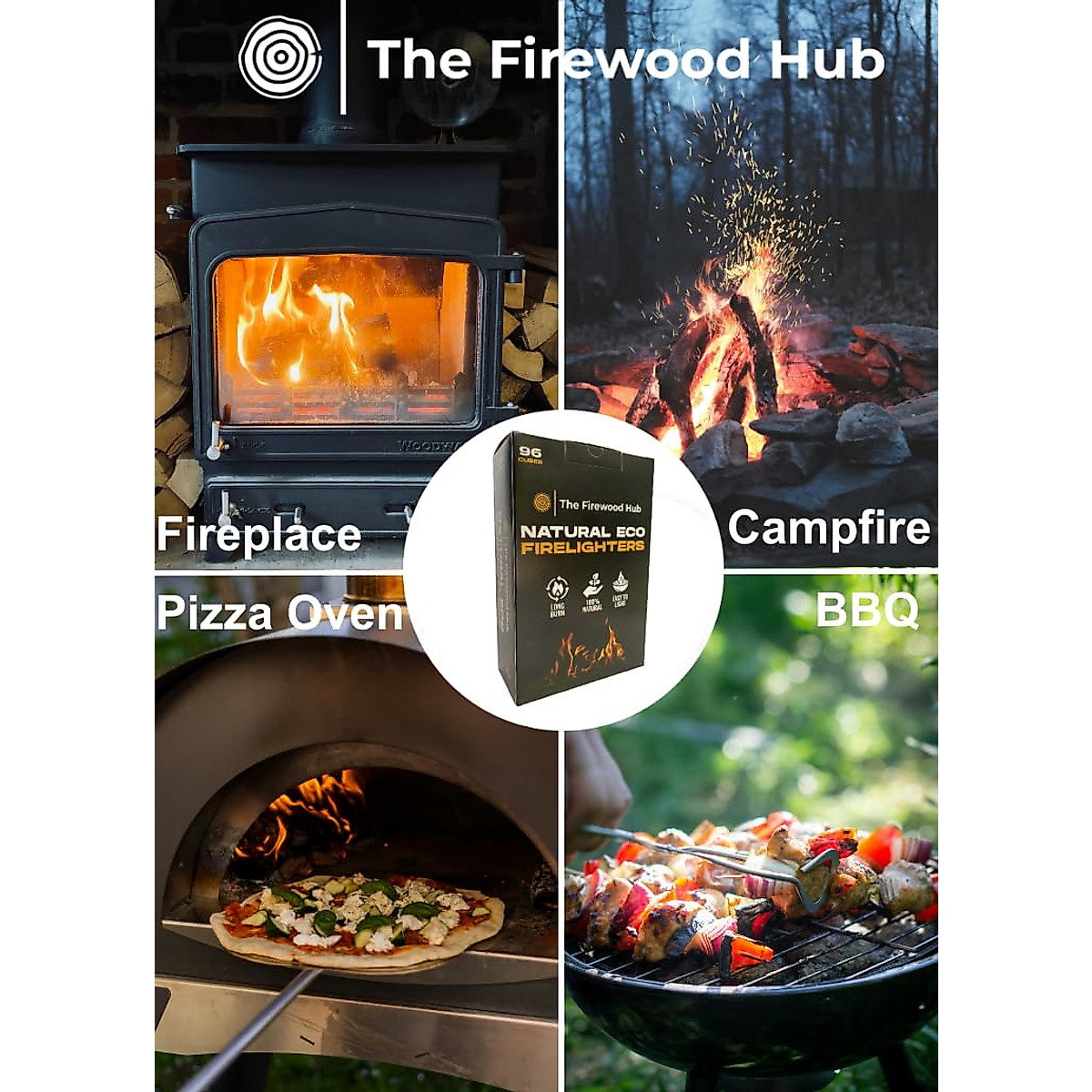 Fire Starter Cubes - 96 Pack | Long Burning Fire Starters for Campfires | Charcoal Starter Made from Wood Fibre and Wax | Up to 10 Minutes Burn Time