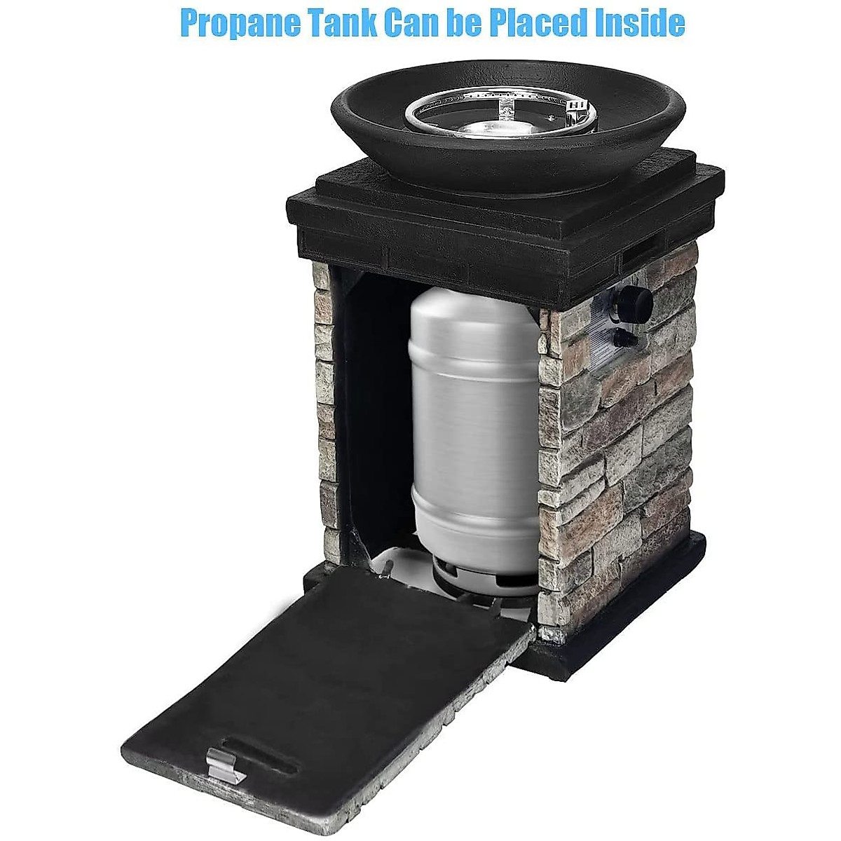 S AFSTAR Propane Firebowl Column, 40,000 BTU Outdoor Gas Fire Pit Realistic Look Firepit Heater w/Adjustable Feet, Free Lava Rocks & Rain-Cover, Propane Fire Pit Table for Outside (Natural Stone)