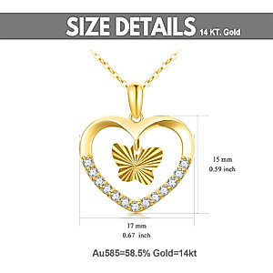 SISGEM 14K Real Gold Heart Necklace for Women,Yellow Gold Diamond-Cut Butterfly In Heart Pendant Necklaces with Moissanite,Anniversary Birthday Gifts for Lover Wife Grandma,16''-18''