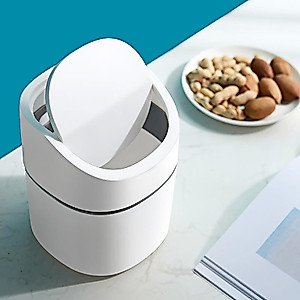 Generic Cute Kitchen Trash Can with Lid,Trumpet Desktops Creative Covered Living Room Mini Trash Can,Waste Basket,Small Trash Can,Best Desk Trash Can for Home Office Kitchen (White 02)