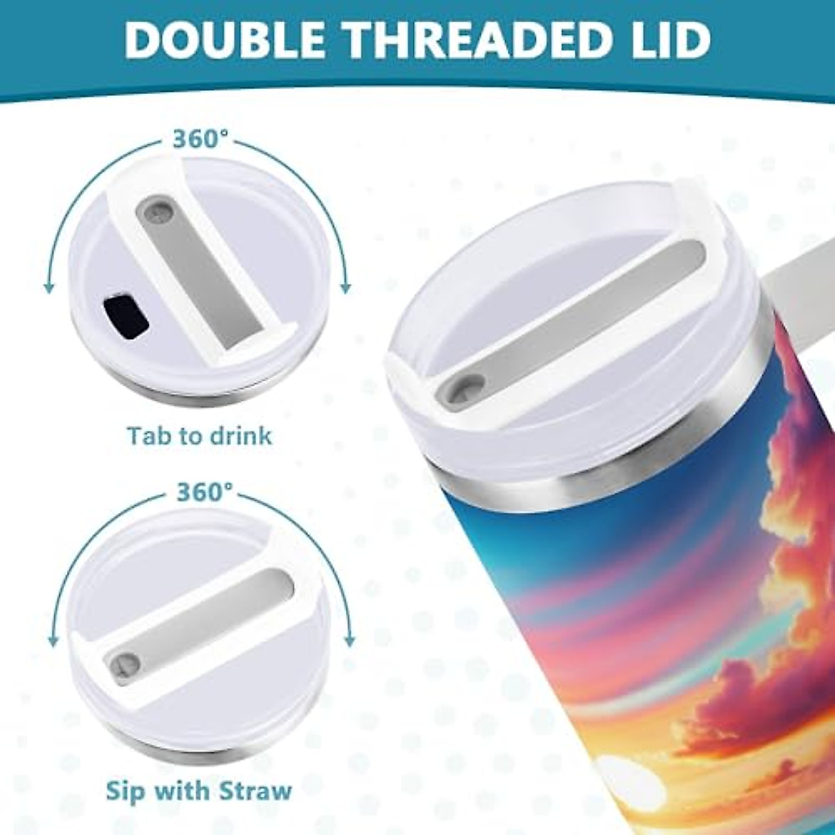 Jihqo Sandy Beach Colorful Sunset 40 oz Stainless Steel Vacuum Insulated Tumbler with Handle and Straw Lid, Leakproof Water Bottle Double Wall Travel Mug Coffee Cup, Cupholder Friendly