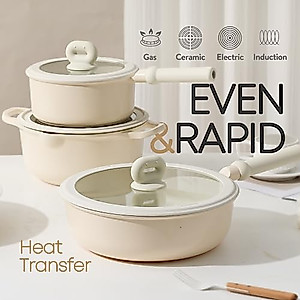 CAROTE Pots and Pans Set Nonstick Cookware Sets 10 Pcs Induction Cooking Set Dishwasher Safe Cookware w/Frying Pans & Saucepans PFOS PFOA Free(Cream Granite)