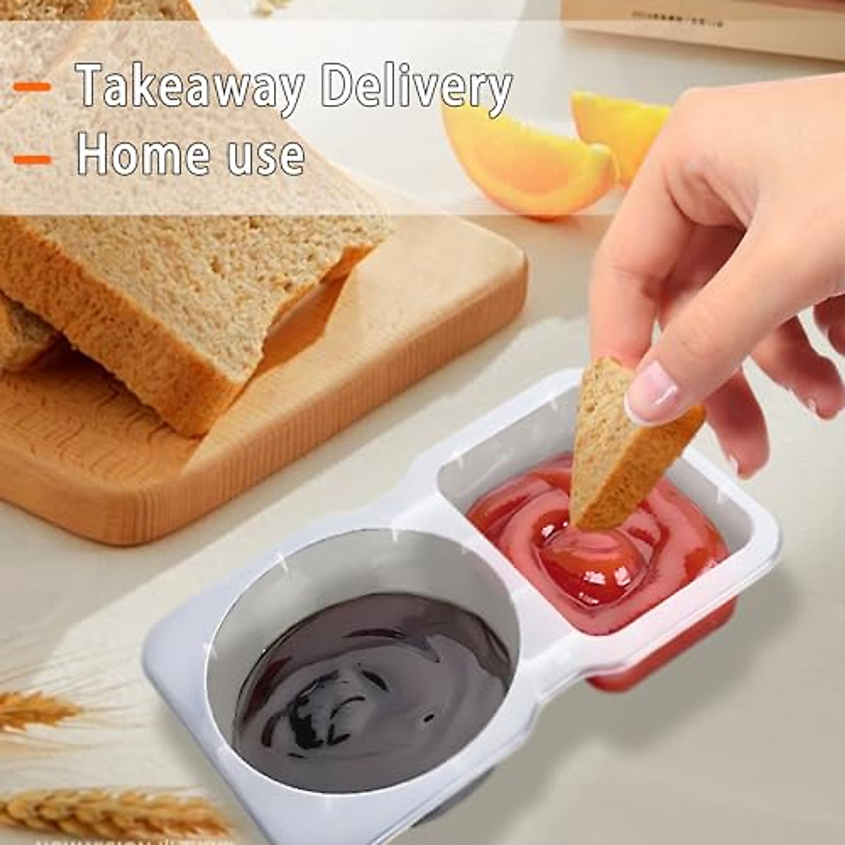 HDLYQL Double Compartment Condiment Container Double Compartment Snack Containers Double Condiment Containers with Lids for To-Go Sauce, Food Sampling, Travel Snack (25pcs)