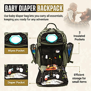 HighSpeedDaddy Ranger Green Diaper Bag Backpack, Unisex, 20-Inch