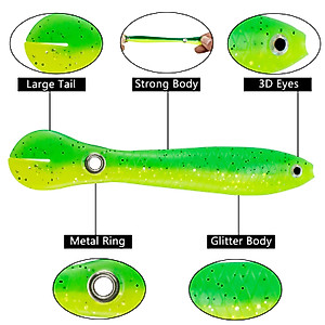 ZRUOYI 5 Pcs Soft Bionic Loach Bass Fishing Lures and Lead Head Jigs Fishing Hooks,Jerk Hopping Swim Bait,Swimming Simulation Lures for Saltwater & Freshwater