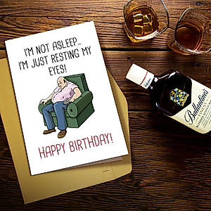 Funny Birthday Card for Men, Humorous Birthday Card for Dad Grandpa Uncle, Happy Birthday Card for Old Guy, Not Asleep Just Resting Eyes