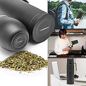BALIBETOV Complete Yerba Mate Set - Modern Mate Gourd, Thermos, Yerba Container, Bombilla and Cleaning Brush Included - All Premium Quality 304 18/8 Stainless Steel (BLACK)