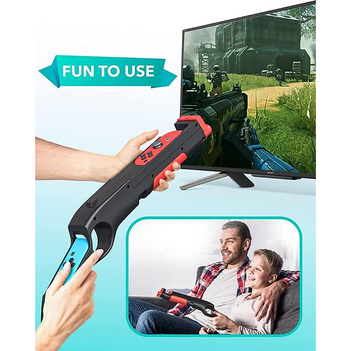 Skywin Gun Controller for N-Switch JoyCons - Compatible with Nintendo Switch Gun Shooting Games (Black)