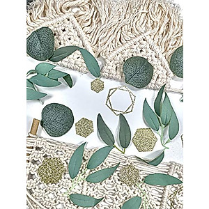 Greenery Baby Shower Decorations, Bridal Shower Table Decorations, Hexagon Confetti, Artificial Eucalyptus Leaves with Willow Leaves Confetti, Handmade