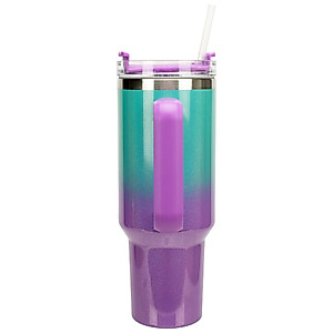 Elanze Designs Yas Queen Royal Crown Girl Power 40 oz. Stainless Steel, Large Water Bottle Coffee Mug, Spill & Leak Resistant, Thermal Travel Tumbler with Handle, Lid & Straw, Teal/Purple