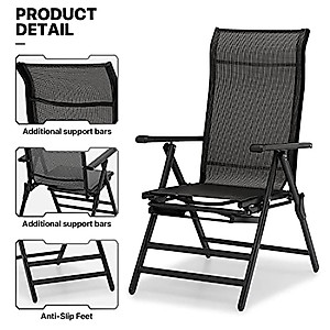 MoNiBloom 3 in 1 Outdoor Lounge Chairs Set of 2 Folding Recliner Patio Lounge Chair with Retractable Footrest, Furniture Outdoor Large Angle Adjustment Chair for Deck Patio Beach Yard, 330lbs