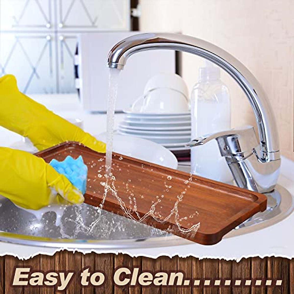 10 Pack Solid Wood Serving Trays Acacia Wooden Server Platter Rectangular Charcuterie Boards with Grooved Handle for Home Room Coffee Cheese Appetizer Table Farmhouse Serving Decor (13.8 x 5.4 Inch)