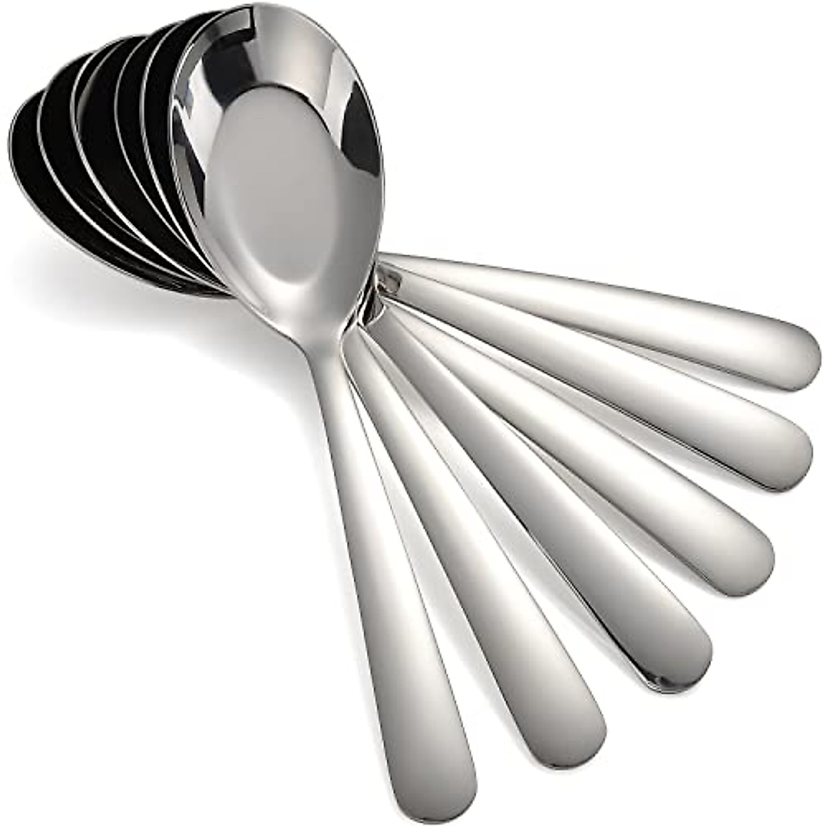 Soup Spoons Stainless Steel Soup Spoons Set of 6 Long Handle Dinner Spoons Silver Asian soup spoon for Ramen Thai Miso (SP01)