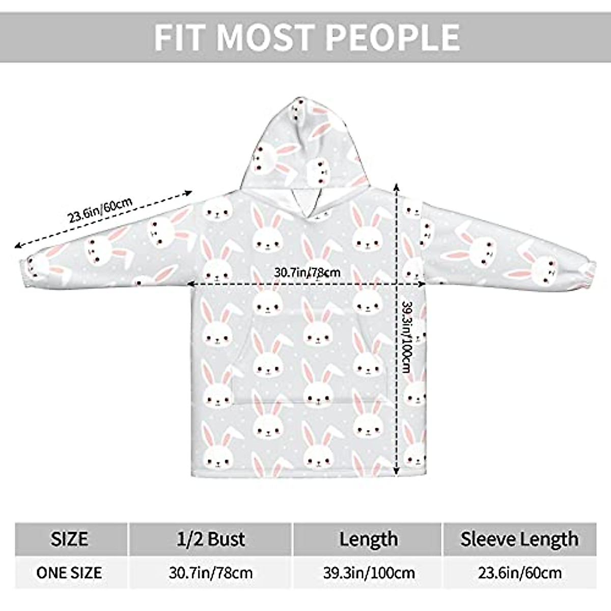 FeHuew Women Cute Bunny Cartoon Rabbits Blanket Hoodie Oversized Pullover Giant Fleece Sweatshirt with Large Front Pocket Comfy for Adults Men Women,One Size Fits All