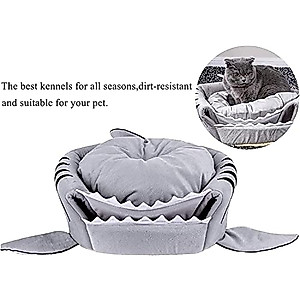 Cat Litter Hot Cat Mat Shark-Shaped House Warm Kennel Kitten Bed One Mat Two Usage Shark Bed for Small Cat Dog Cave Cozy Bed Removable （Light Grey）