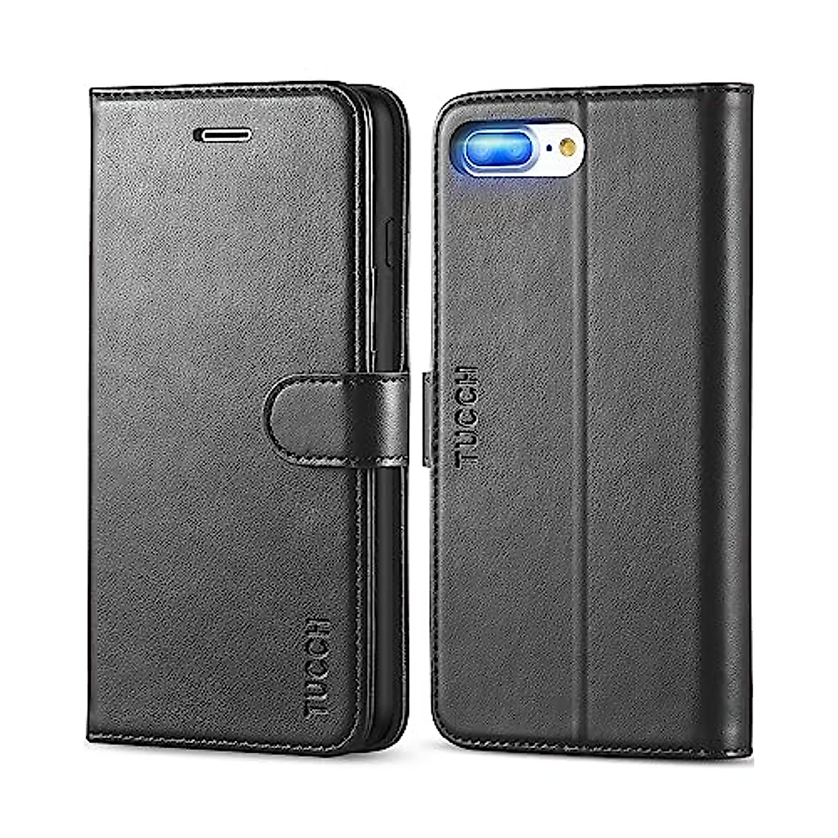 TUCCH iPhone 8 Plus Wallet Case, iPhone 7 Plus Case, Premium PU Leather Flip Case with Card Slot, Stand Holder, Magnetic Closure [Shockproof TPU Interior Case] Compatible with iPhone 7/8 Plus, Black