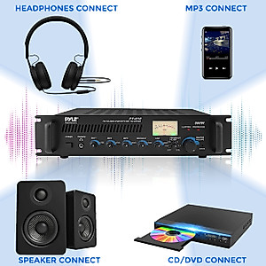 PyleHome 5-Channel Home Audio Power Amplifier - Mixer w/ 70V Output - 600 Watt Rack Mount, Headphone, Mic Talkover for PA System Great for Commercial Entertainment Use -Pyle PT610