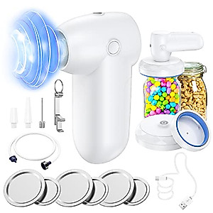 Mason Jar Vacuum Sealer Food Saver Jar Sealer 6 in 1 Electric Handheld Vacuum Sealer Air Pump for Wide and Regular Mouth Mason Jar Compatible with Food Saver Vacuum Sealer Machine (White)