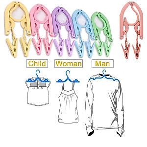YOUOWO Travel Hangers with Clips Portable Folding Clothes Hangers 12 pcs with 24 pcs Hanger Clips for Scarves Suits Trousers Pants Shirts Socks Underwear Travel Home Foldable Clothes Drying Rack