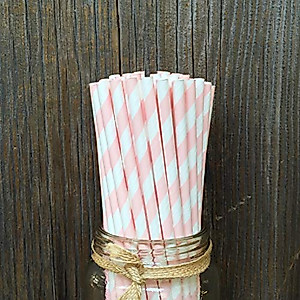Striped Paper Straws - Valentine Wedding Birthday Party - Light Blush Pink White - 7.75 Inches - Pack of 50- Outside the Box Papers Brand