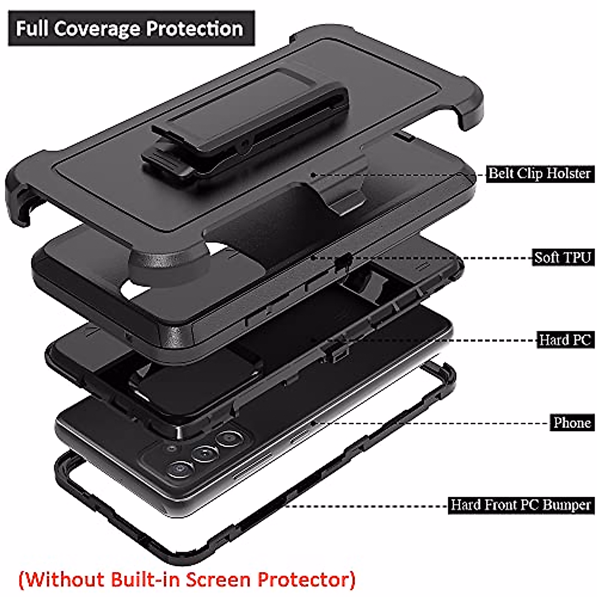 TENCO Compatible with Samsung Galaxy A52 5G Case,with Screen Protectors,Heavy Duty Rugged Shockproof Full Body Protection Kickstand Case with Belt Clip Holster for Samsung Galaxy A52 5G(Black)