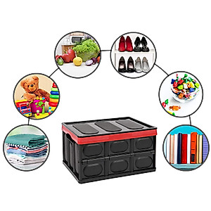 Senhuok 2 Pack Collapsible Storage Box 30L Folding Storage Bin with Lid Storage Container Shelf Basket Plastic Utility Crates Tote Clothes Toy Books Snack Shoe Grocery Storage Holder - Black