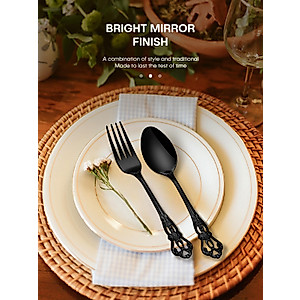 Stapava 40 Pcs Black Silverware Set, Gorgeous Retro Royal Silverware Set for 8, Stainless Steel Mirror Flatware Cutlery Set, Include Forks Spoons and Knives set, Dishwasher Safe Utensils
