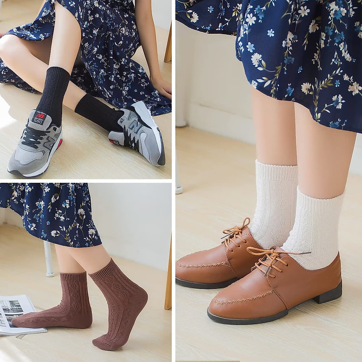 Mcool Mary Womens Crew Socks, Casual Knit Cotton Comfy Breathable Cool Ankle Dress Socks for Girls 6Pack