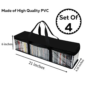 Evelots 4 Pack CD Storage Bags, Video Games, Clear PVC Plastic-Holds 200 CDs Total-Strong Handles-Protects from Dirt/Moisture