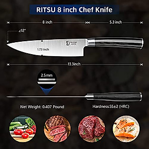 RITSU Chef Knife - 8 Inch Chef's Knife, Ultra Sharp Kitchen Knife, German High Carbon Steel Japanese Chef Knife with Ergonomic Handle for Home Kitchen Restaurant