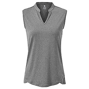 BGOWATU Women's Golf Polo T-Shirts Sleeveless V Neck Collarless Tennis Shirts UV Protection Quick Dry Lightweight Dark Gray L