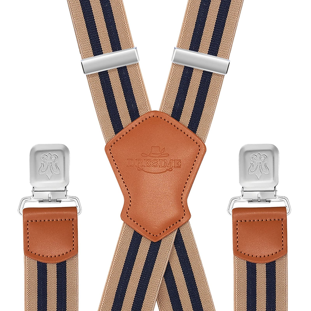 Dresime Suspenders for Men and Women Adjustable X Back 1.57 Inch Wide Elastic Heavy Duty Braces with Strong Metal Clips Men's Leather Shirt Pants Belt Swivel Straps for Work, Party, Festival, Stripe