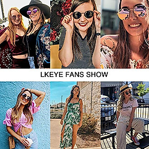 LKEYE Small Unisex Classic Vintage Round Mirror Lens Polarized Sunglasses LK1702 3447 Gold Frame/Dark green Lens