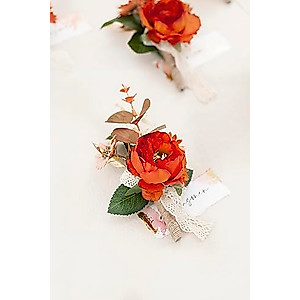Ansofi Burnt Orange Wrist Corsage and Boutonniere Set for Wedding, Artificial Rose Flower Corsage Wristlet and Boutonniere Set for Wedding Prom Anniversary Homecoming Formal Dinner Party