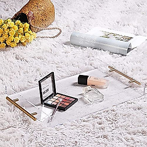 11x14 Clear Acrylic Serving Tray with Gold Handle,Spill Proof Clear Acrylic Trays Plastic Serving Tray for Breakfast,Coffee,Organize,Decor,Cosmetic