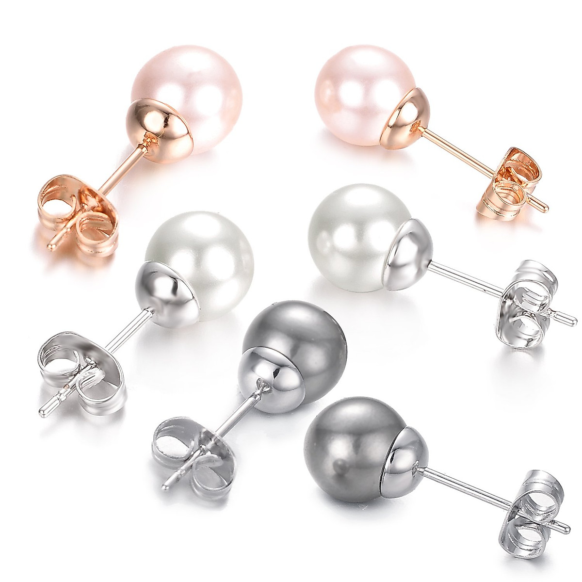 Yoursfs 3 Pairs Faux Pearl Stud Earrings Sets For Women 18K Gold Plated Elegant Small Round Pearl Stud Earring