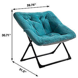 WELL-STRONG Folding Living Room Chair with Ottoman - Faux Fur Foldable Bedroom Chair and Foot Rest Set with Metal Frame Lounge Chair and Foot Stool Set for Men, Women Blue