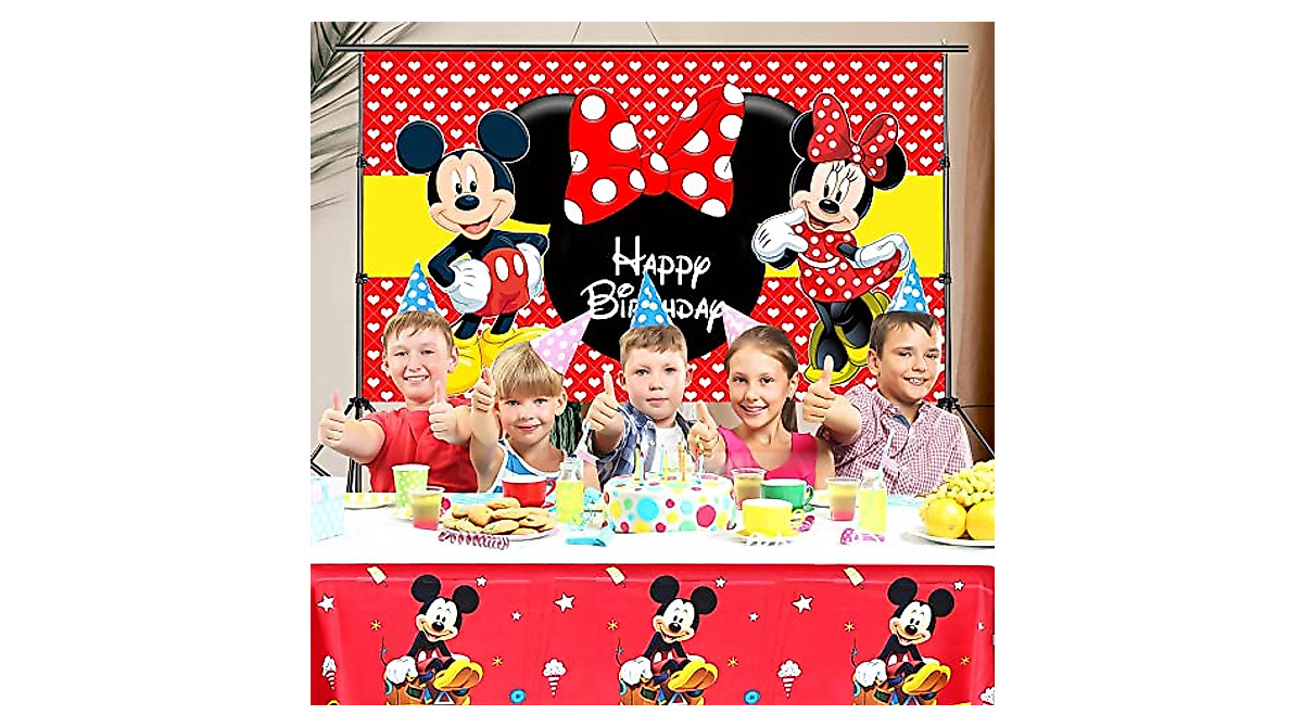 Mickey Minnie Mouse Themed Backdrop and Tablecloth Party Supplies ...