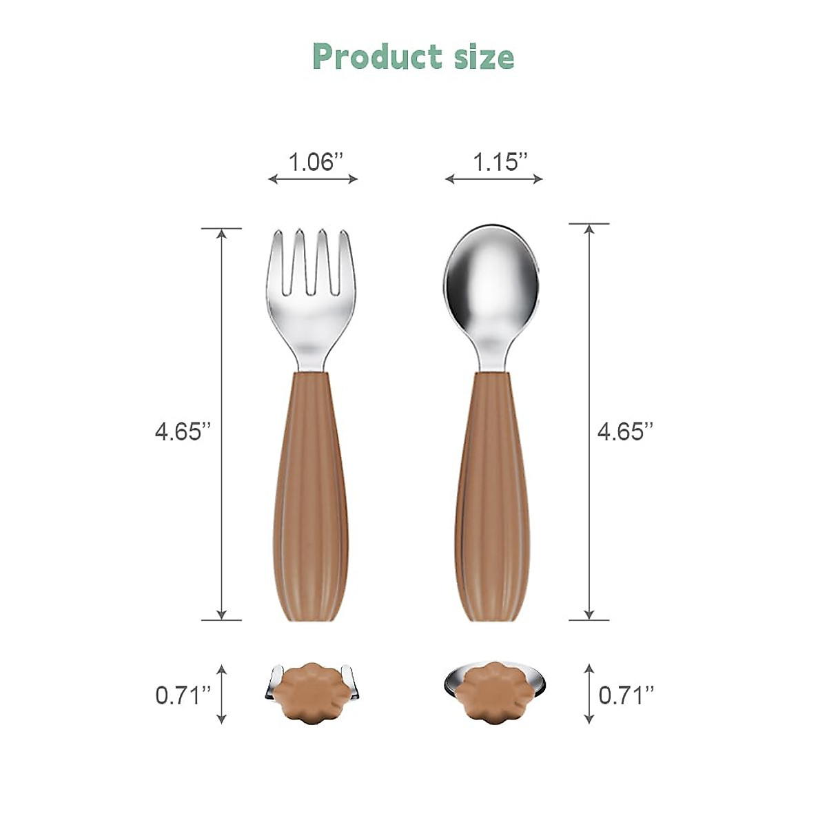 Hippywell Toddler Utensils, 6PCS Toddler Forks and Spoons Set, Kids Silverware Set with Silicone Anti-Choke Handle, Self-Feeding Toddler Utensils, Children Safe Flatware, Khaki/Green/Natural