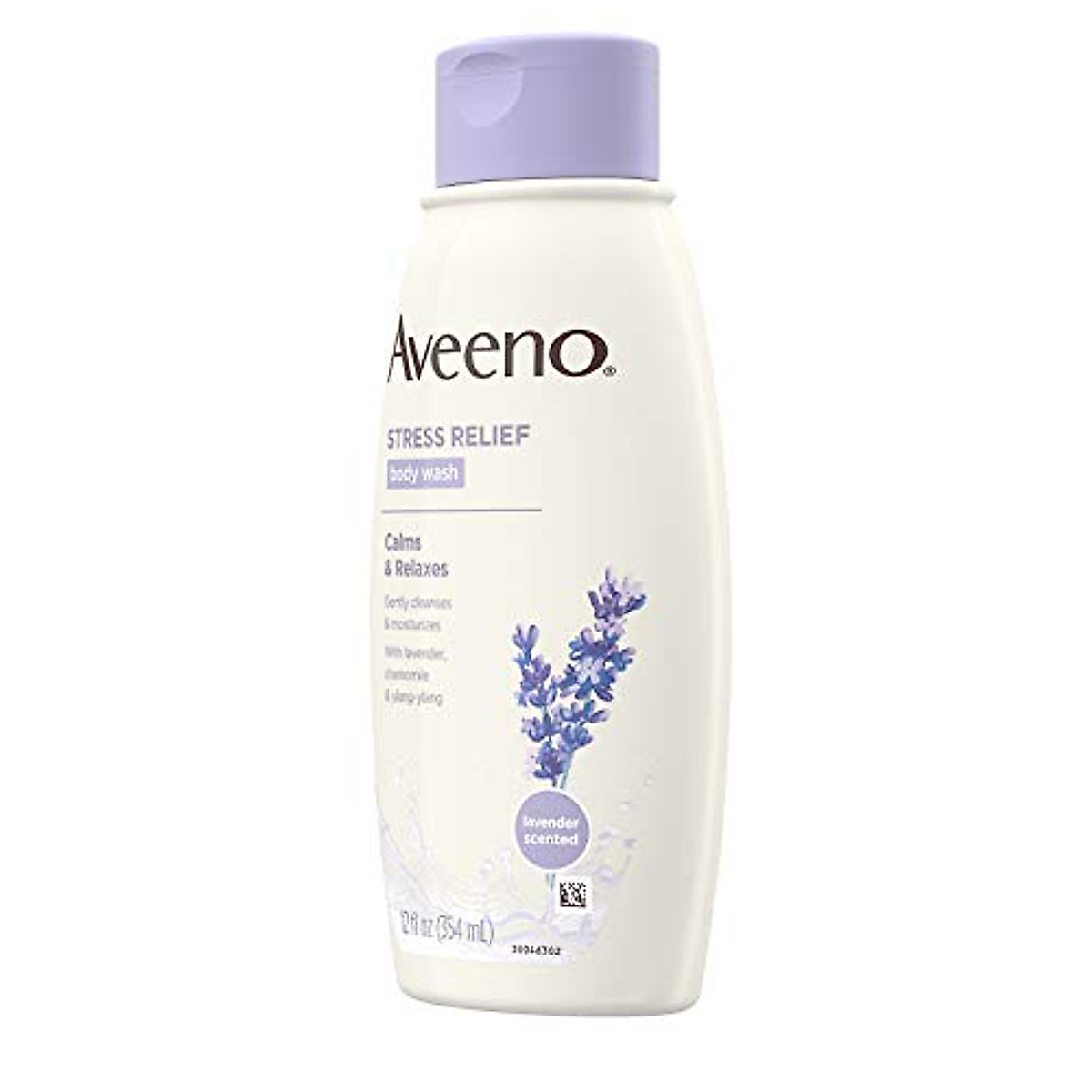 Aveeno Stress Relief Body Wash with Soothing Oat, Lavender, Chamomile & Ylang-Ylang Essential Oils, Dye- & Soap-Free Calming Body Wash for Shower Gentle on Sensitive Skin, 12 fl. oz