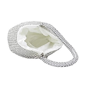 JAMBHALA Women Evening Clutch Bag Small Triangle Rhinestone Bling Wrist Purses for Party Wedding (Silver)