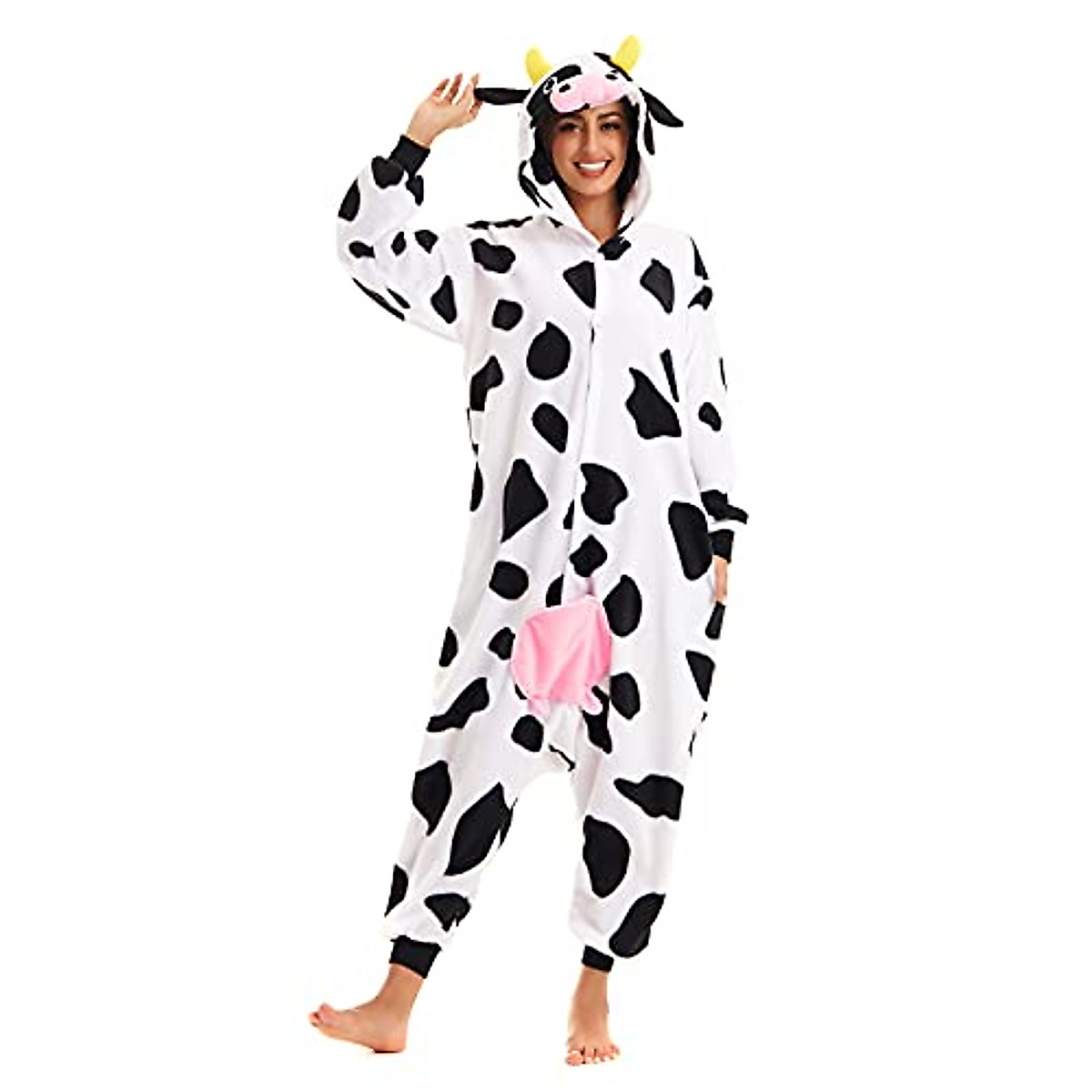 CANASOUR Halloween Custume Adult Anime Cow Polyster Women's Onesie Costume (X-Large, Cow)