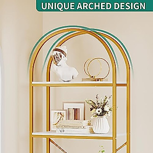 YITAHOME Gold Bookshelf and Bookcase, 71.3” Tall Modern Open Arched Book Shelf, 4-Tier Freestanding Storage Display Rack Shelves for Bedroom,Living Room,Office,Kitchen, White&Gold