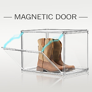 Extra Large Acrylic Display Case, XXX-Large Clear Shoe Box for Boot Shoe Boxes Sneaker Boxes Stackable Shoe Organizer with Magnetic Door
