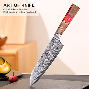 TUO Chef Knife 7 Inch - Japanese Santoku Knife Kitchen Knives, AUS-10 Damascus Steel 45-Layer Hand Forged Resin Handle with Gift Box