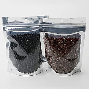 Ellbest 100Pcs Stand Up Clear Silver Zip Lock Resealable Aluminum Mylar Foil Plastic Packaging Bag for Food Beans Coffee Cookie 5.5x7.5 inch