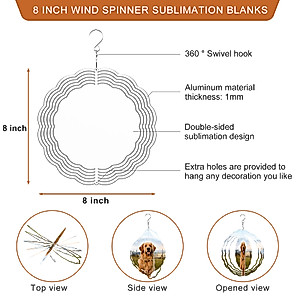 Remiawy Sublimation Wind Spinner Blanks, 8 Inch 5 Pack 3D Aluminum Metal Hanging Wind Spinners Sublimation Blanks Kinetic Sculpture DIY Crafts for Yard Garden Indoor Outdoor Porch Decoration Round