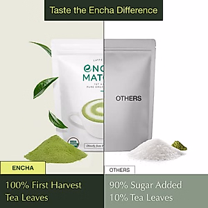 Encha Latte Grade Matcha Powder - Unsweetened, First Harvest, Organic Matcha Green Tea Powder From Uji, Japan (60g/2.12 Ounce) Premium Powder for matcha latte, smoothie | Caffeine, L-Theanine
