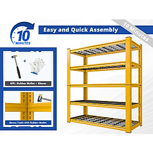 REIBII 72''H Garage Shelving Heavy Duty Loads 3010 LBS Garage Storage Shelves Heavy Duty Shelving 5 Tier Adjustable Metal Shelves for Storage Rack Industrial Shelving Utility Shelf,72" HX35.5 WX16 D